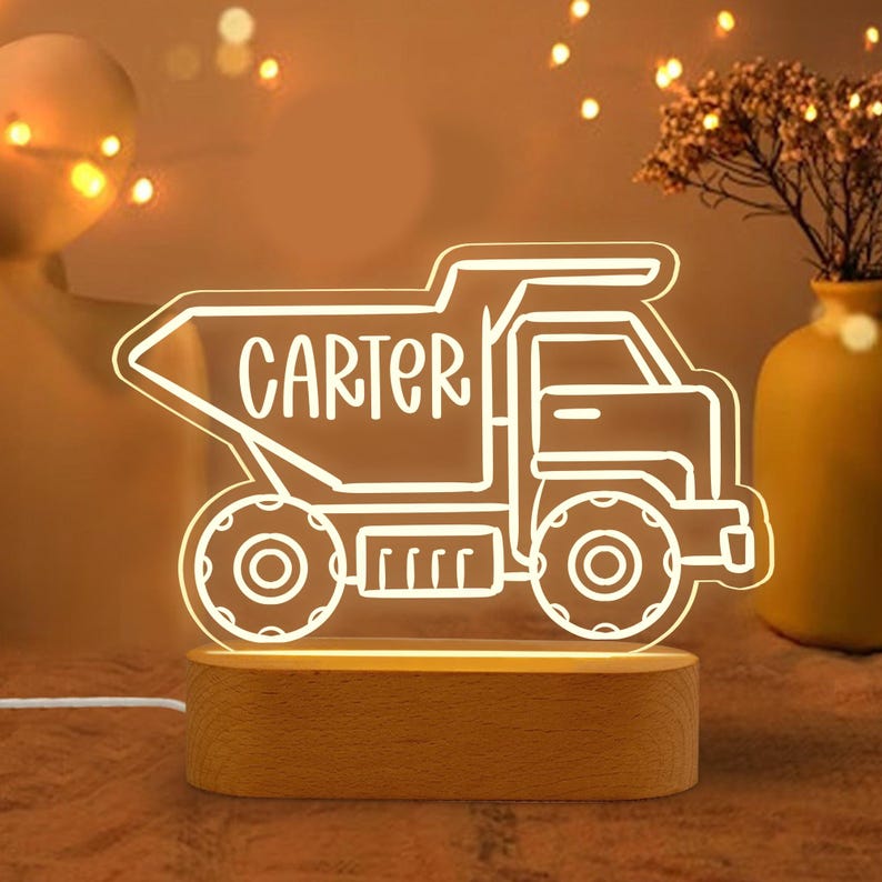 Personalized Dumper Truck Night Light: Custom Name LED, Boys Room Decor ...