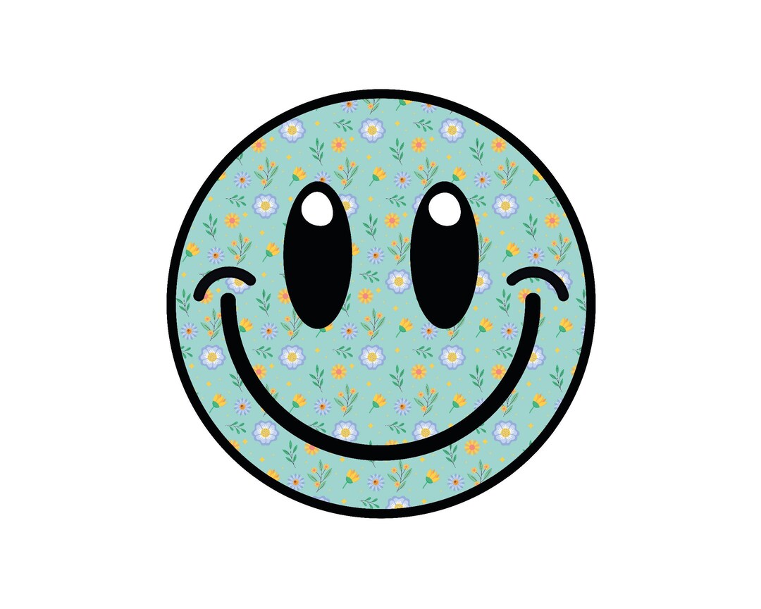 Cute Flowers Smiley Face PNG Watercolor Floral Printable Sublimation ...
