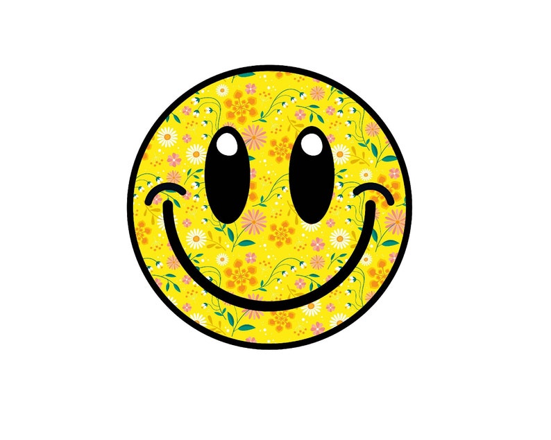 Kawaii Colorful Flowers Smiley Face PNG Watercolor Floral Printable ...