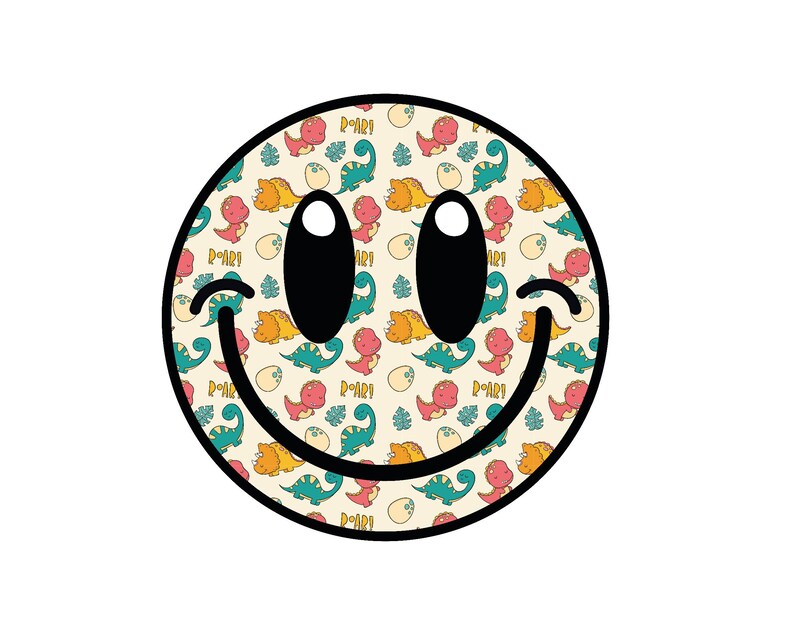 Kawaii Dinosaur Smiley Face PNG Dinosaur Designs Printable Sublimation ...