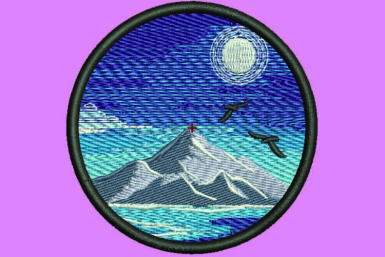 Mountain Embroidery Design, Mountain Circle Embroidery Files, Mountain Nature Embroidery ...