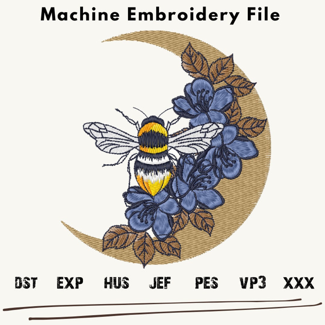 Bee Embroidery Design, Bee and Flowers Embroidery Files, Bee Embroidery ...