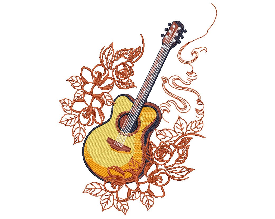 Guitar Embroidery Design, Guitar Instrument Embroidery Files, Guitar ...