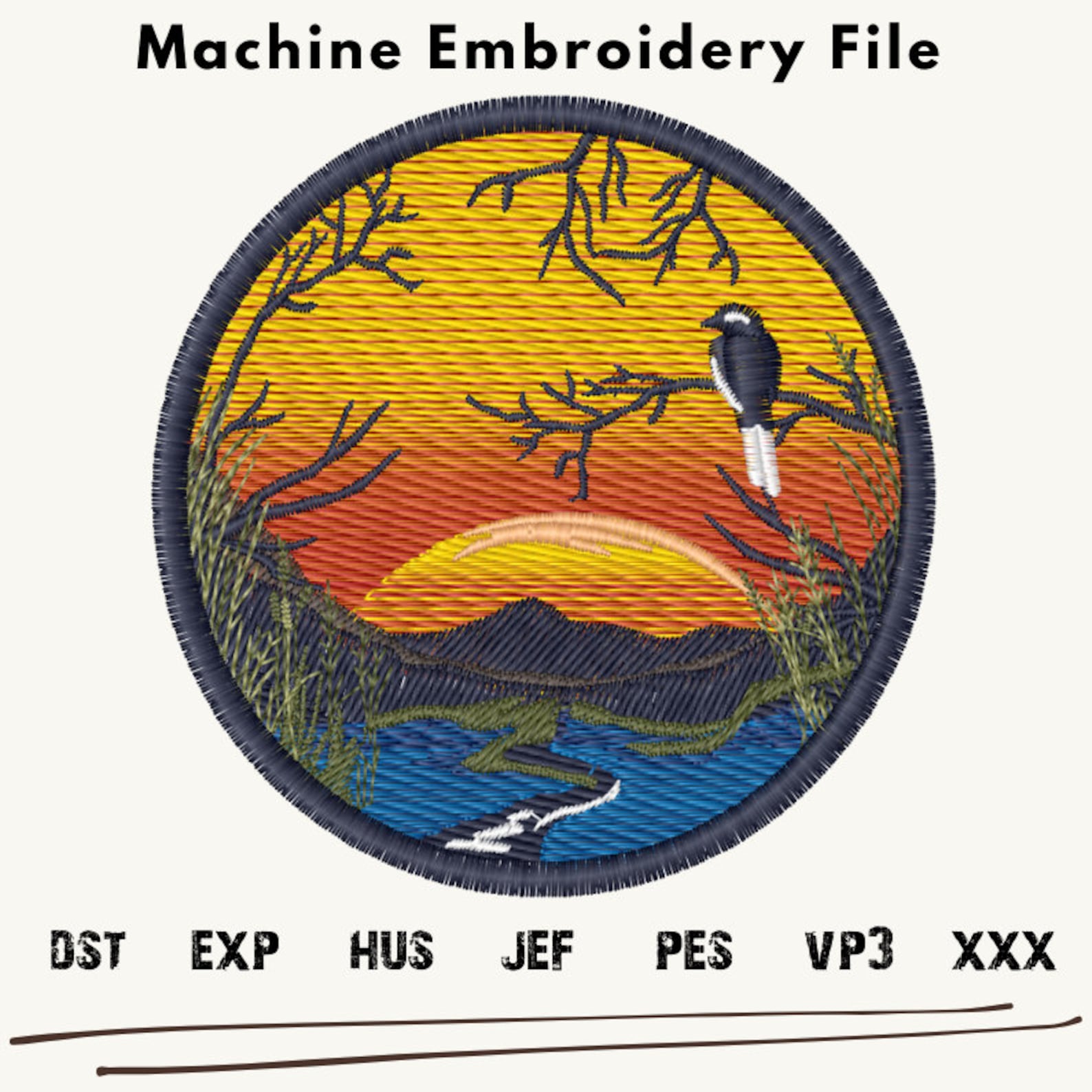 The Sunset Embroidery Design, Sunset Nature Embroidery Files, Sunset ...