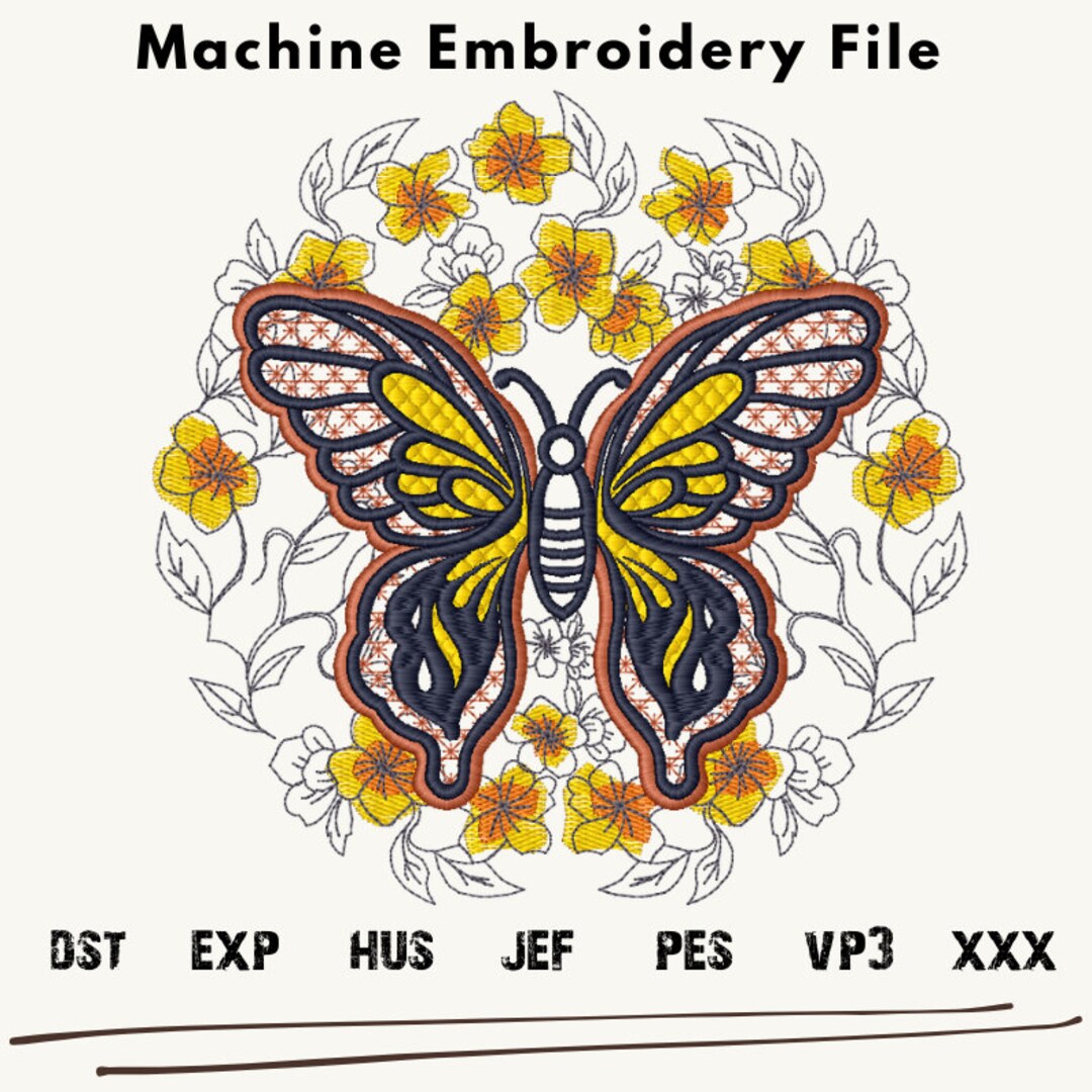 Butterfly and Flower Machine Embroidery Design (digital Download) - Etsy
