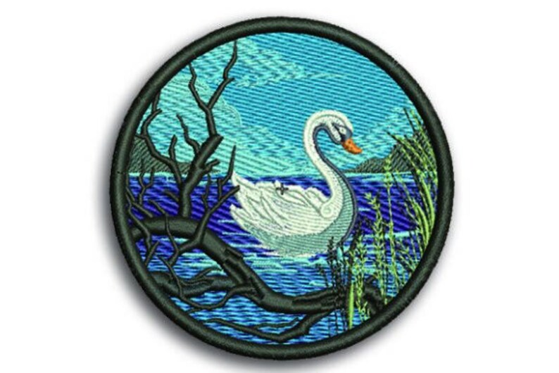 Swan Embroidery Design: Lake Bird Circle Patch (digital Download) - Etsy