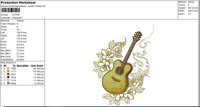 Guitar Embroidery Design, Guitar Instrument Embroidery Files, Guitar ...