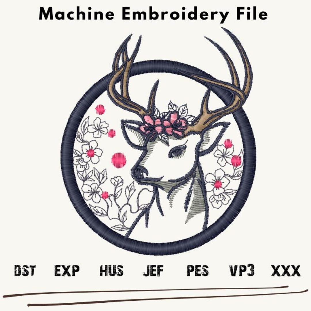 Deer Embroidery Design, Deer in Circle Embroidery Files, Deer ...