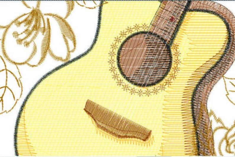 Guitar Embroidery Design, Guitar Instrument Embroidery Files, Guitar ...