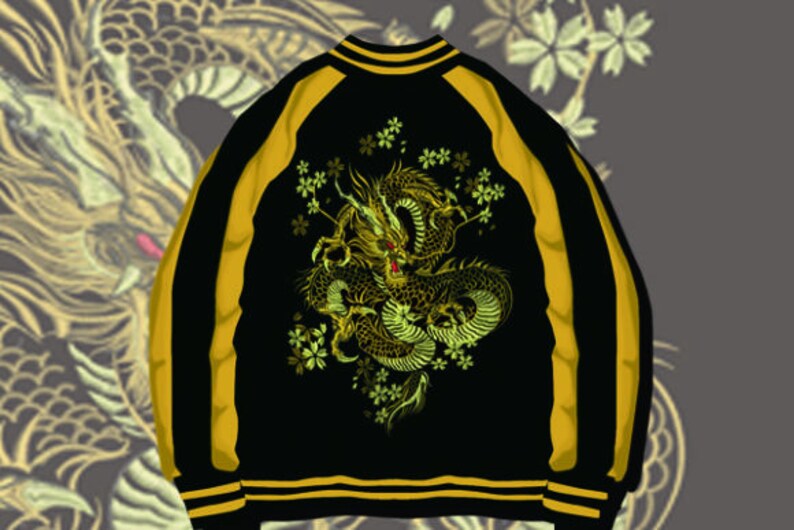 Gold Dragon Embroidery Design: Detailed Jacket Back Pattern (digital ...