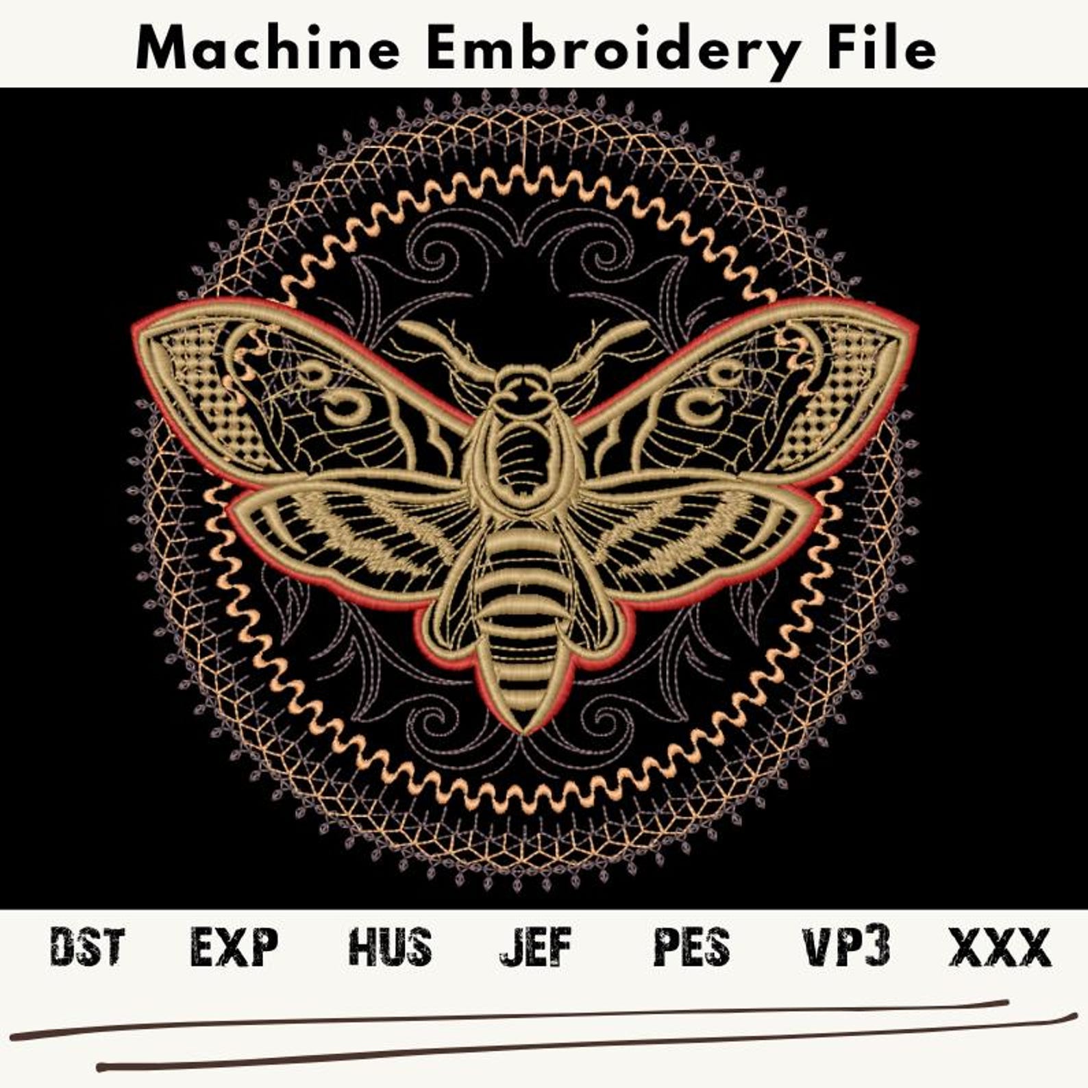 Moth Mandala Embroidery Design, Moth Mandala Embroidery Files, Moth ...