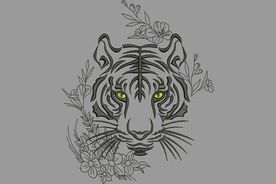 Tiger Head Embroidery Design, Tiger Head Floral Embroidery Files, Tiger ...