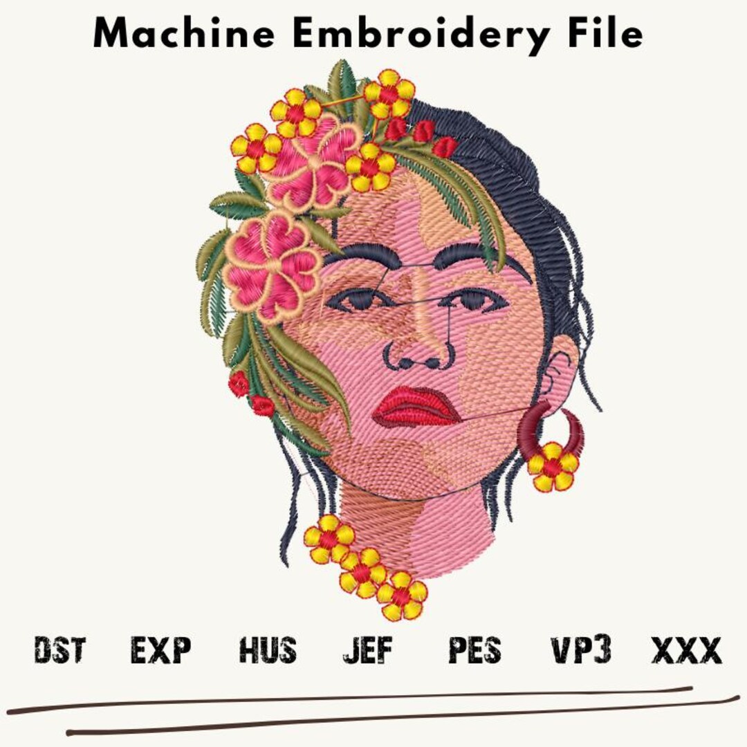 Woman and Flowers Embroidery Design: Portrait Embroidery Pattern ...