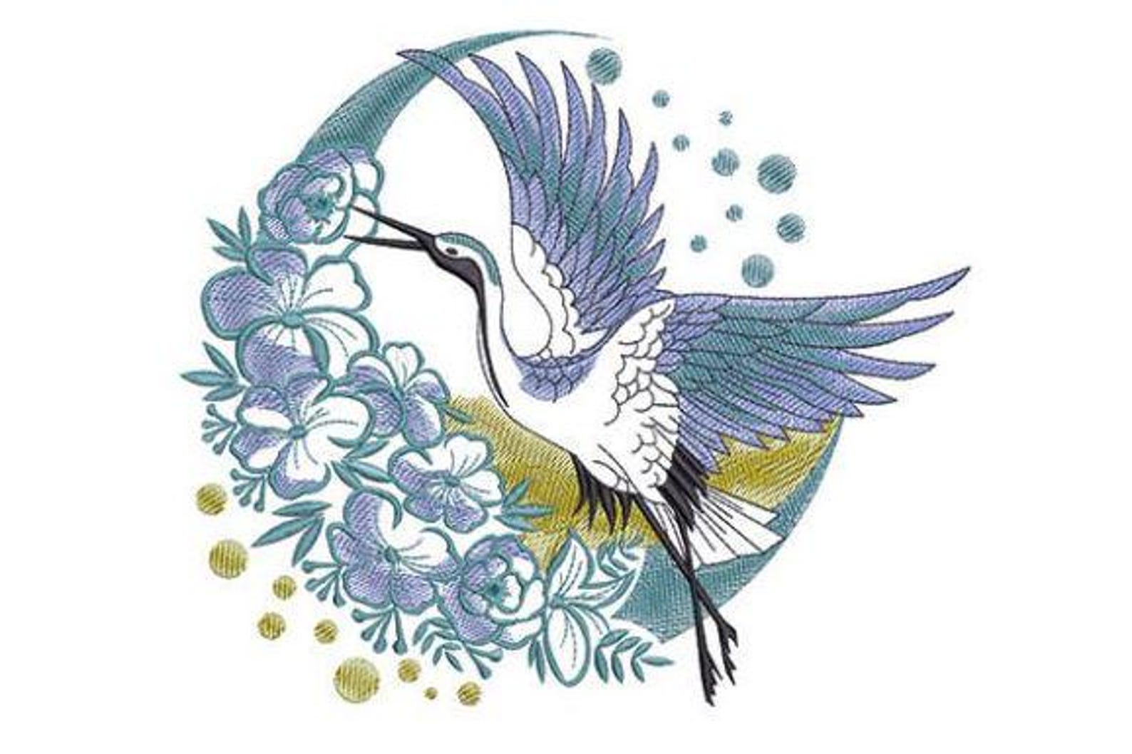Bird Embroidery Design, Crane Bird Embroidery Files, Bird Embroidery ...
