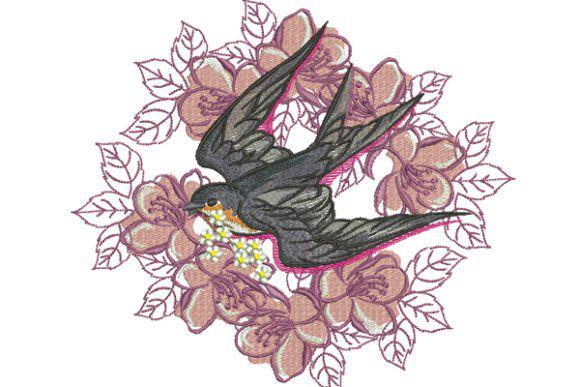 Swallow Embroidery Design, Swallow and Flowers Embroidery Files ...