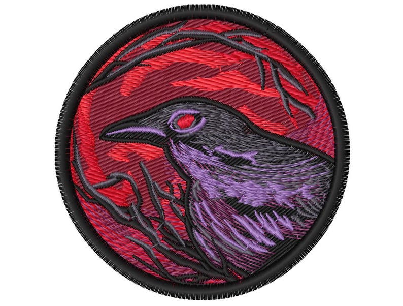 Crow Embroidery Design: Circle Patch Machine Embroidery (digital ...