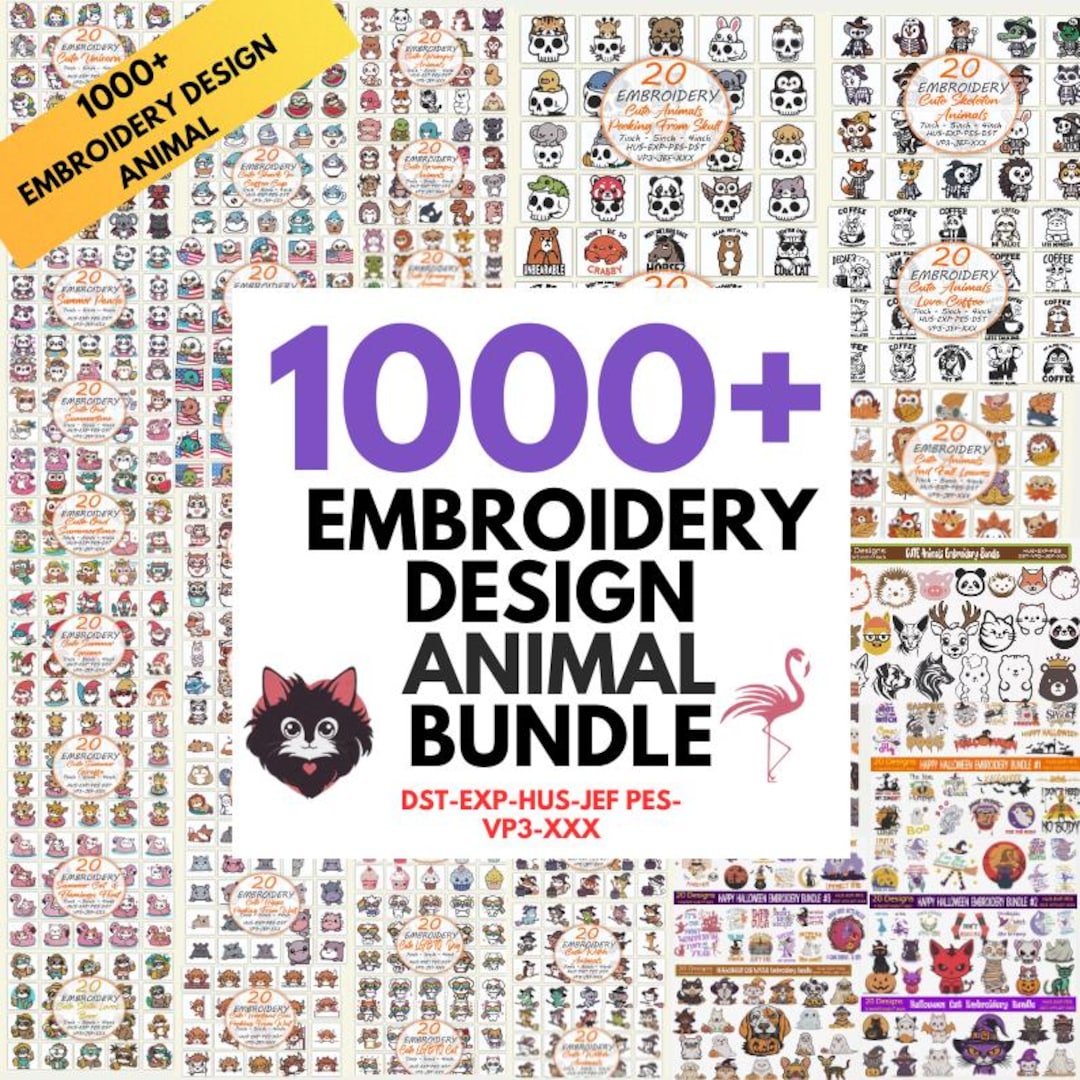1000 Machine Embroidery Designs Bundle - Pes, Dst, Exp, Jef, Vp3 Files ...
