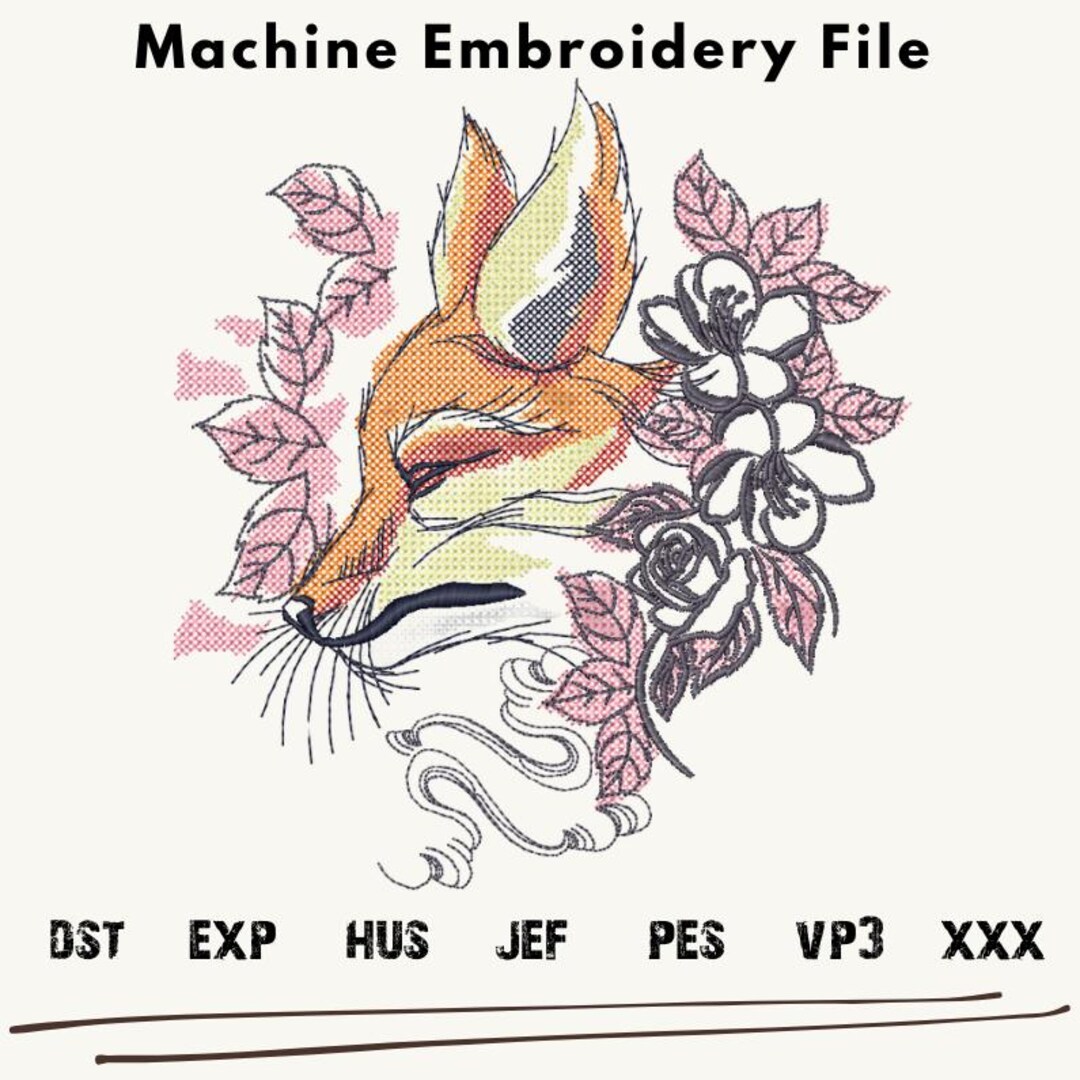 Fox Embroidery Design, Fox Flowers Embroidery Files, Fox Embroidery ...