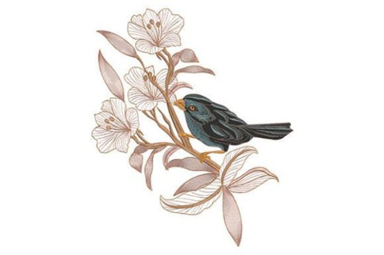 Bird in Flowers Embroidery Design, Bird Embroidery Files, Bird ...
