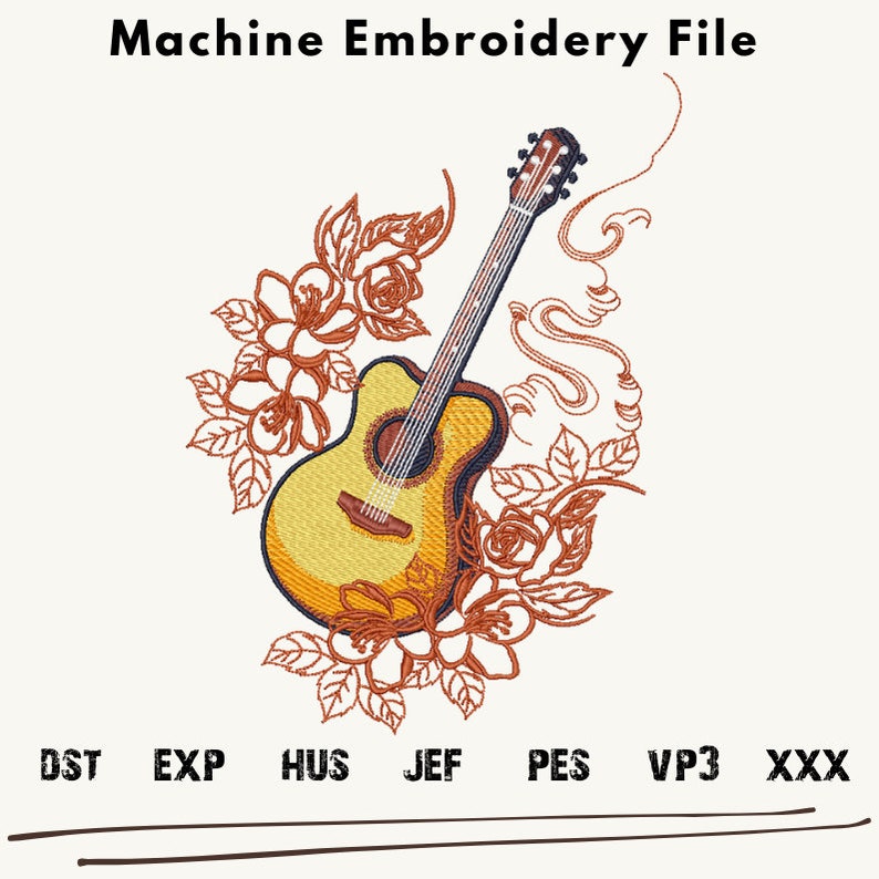 Guitar Embroidery Design, Guitar Instrument Embroidery Files, Guitar ...
