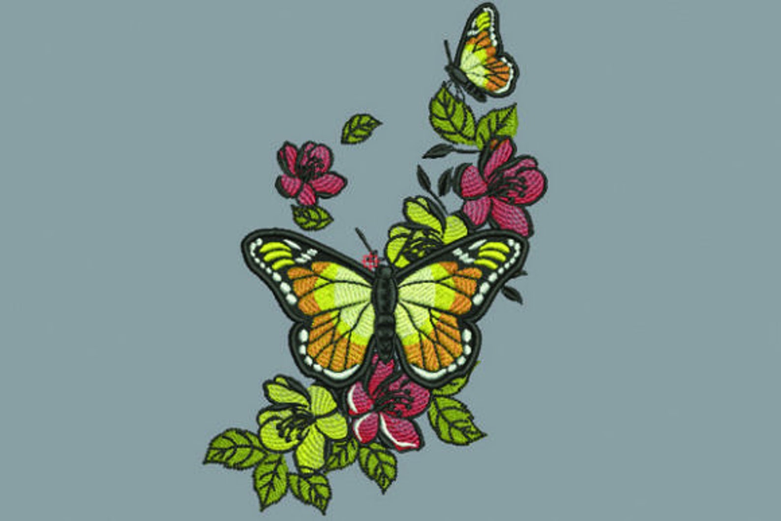 Butterfly Embroidery, Butterfly and Flowers Embroidery Design ...