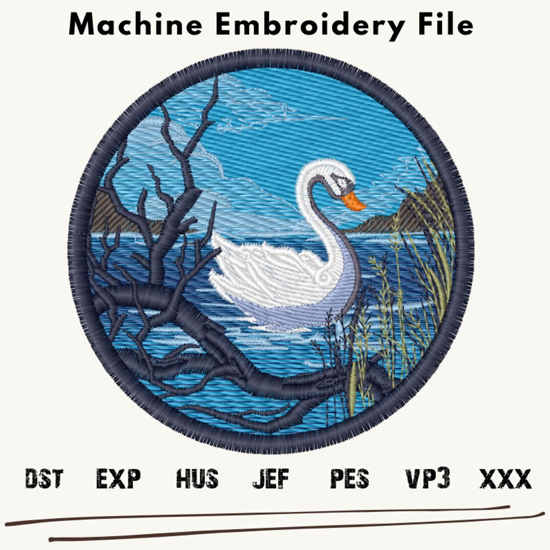 Swan Embroidery Design, Swan on the Lake Embroidery Files, Swan Bird ...
