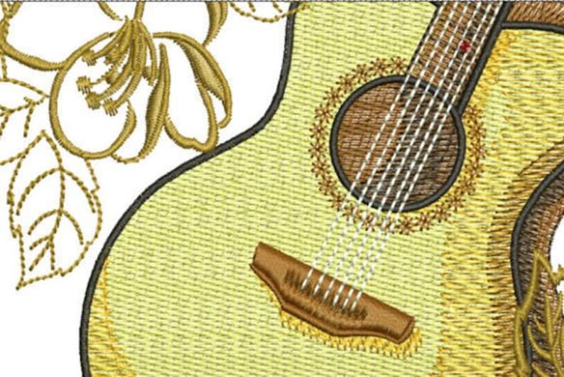 Guitar Embroidery Design, Guitar Instrument Embroidery Files, Guitar ...