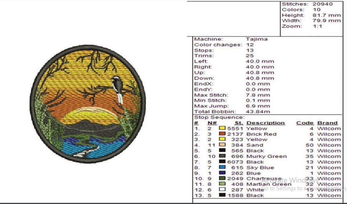 The Sunset Embroidery Design, Sunset Nature Embroidery Files, Sunset ...