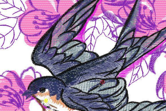 Swallow Embroidery Design, Swallow and Flowers Embroidery Files ...