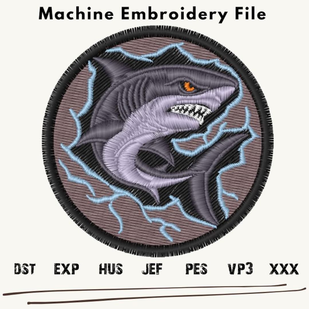 Shark Machine Embroidery Design, Shark Embroidery Files, Shark ...