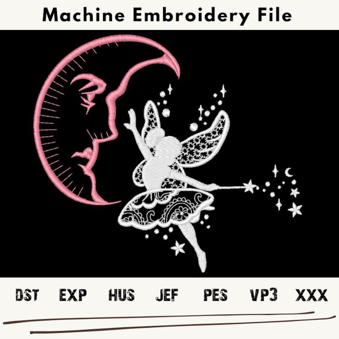 Moon Fairy Embroidery Design, Moon Fairy Embroidery Files, Fairy ...