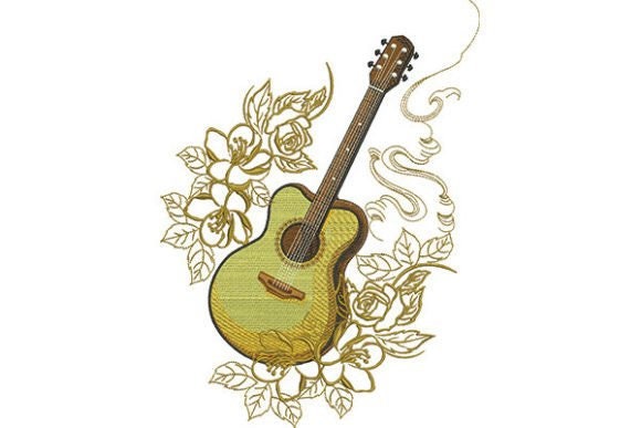 Guitar Embroidery Design, Guitar Instrument Embroidery Files, Guitar ...
