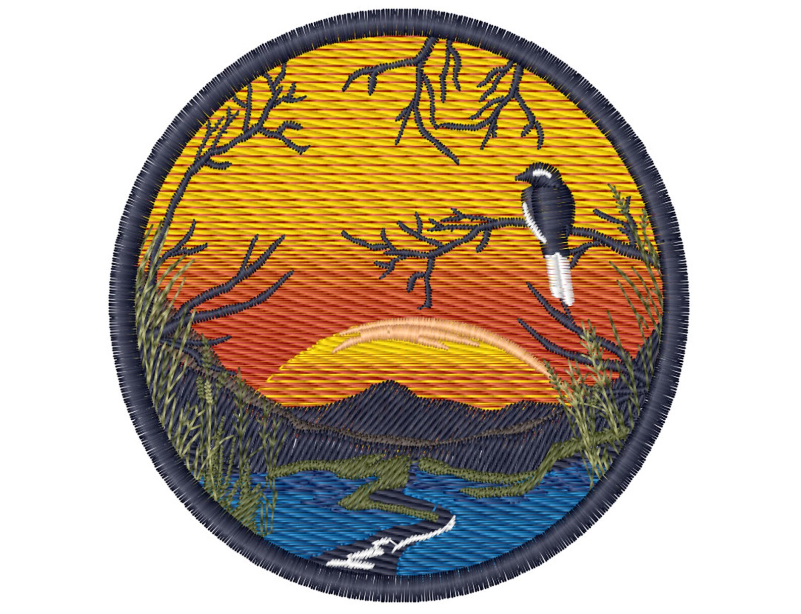 The Sunset Embroidery Design, Sunset Nature Embroidery Files, Sunset ...