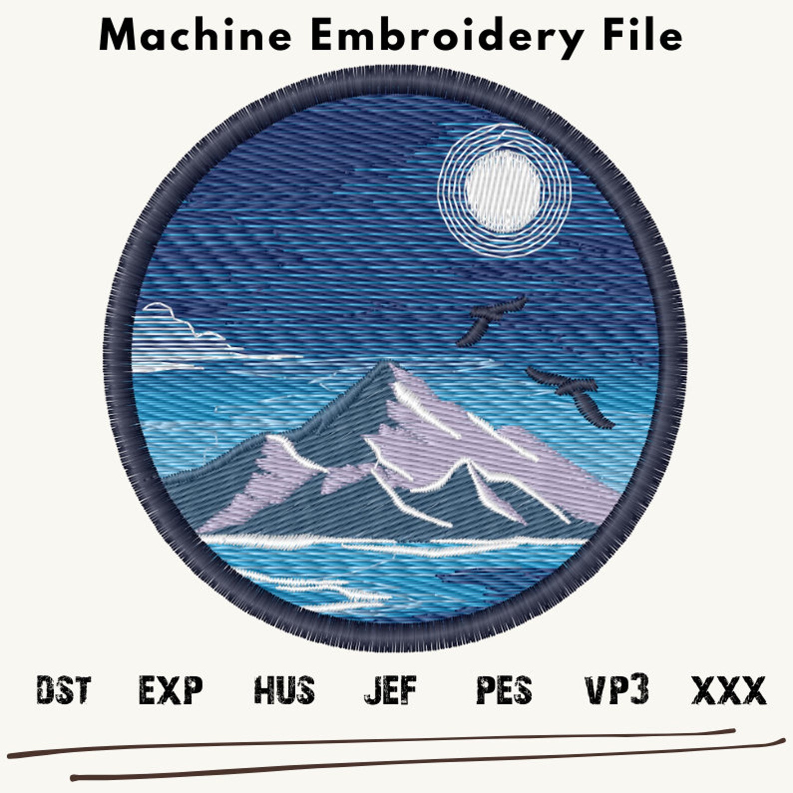 Mountain Embroidery Design, Mountain Circle Embroidery Files, Mountain ...