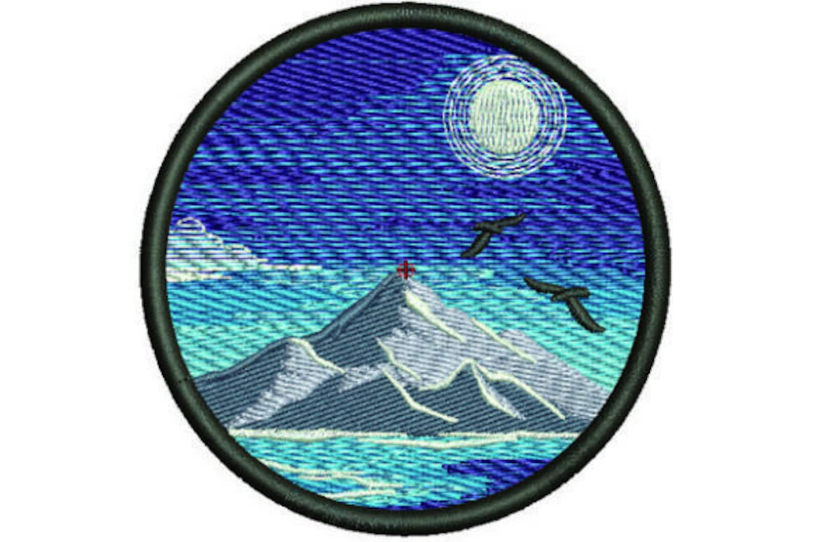 Mountain Embroidery Design, Mountain Circle Embroidery Files, Mountain Nature Embroidery ...