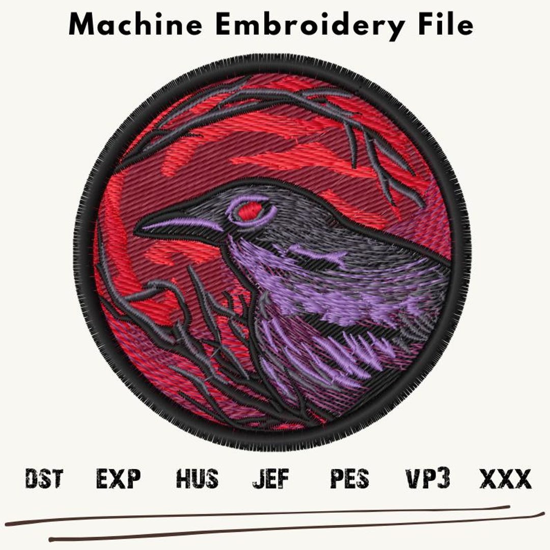 Crow Embroidery Design, Crow in a Circle Embroidery Files, Crow ...