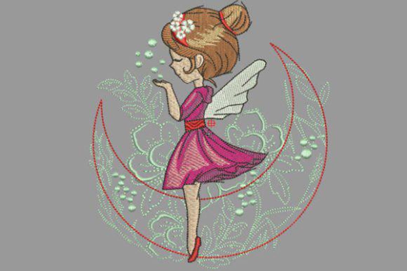 Fairy Embroidery Design, Pink Fairy Embroidery Files, Lovely Fairy ...