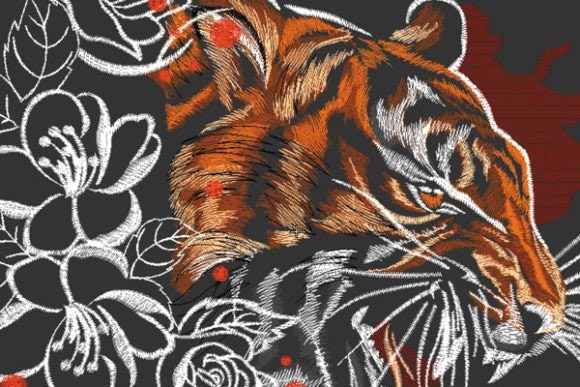 Tiger Head Embroidery Design, Tiger Head Floral Embroidery Files, Tiger ...