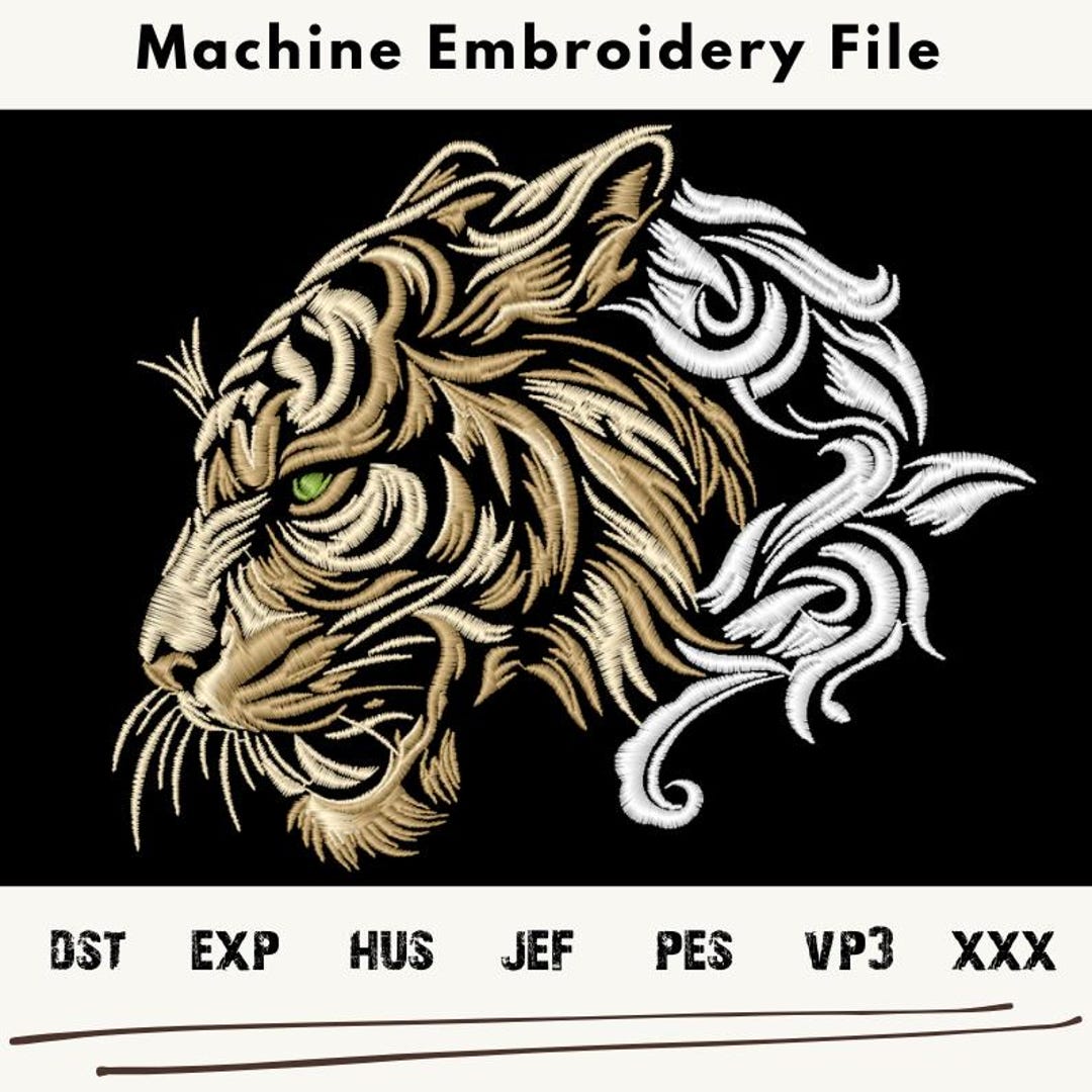 Tiger Head Embroidery Design, Tiger Head Floral Embroidery Files, Tiger ...