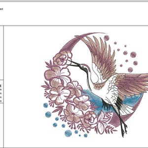 Crane Bird Embroidery Design: Elegant Floral Machine Embroidery ...