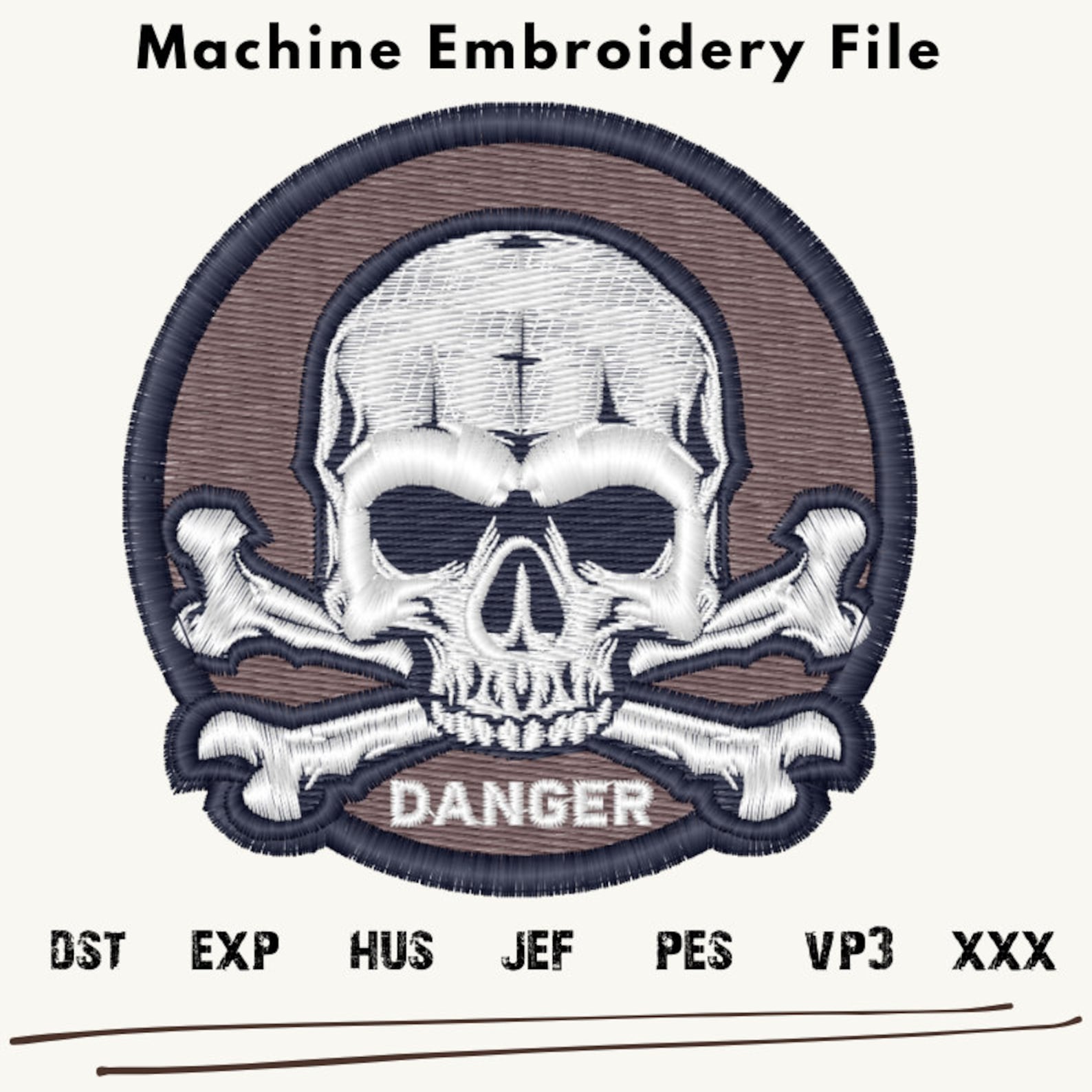 Skull Embroidery Design, Skull and Cross Bones Embroidery Files, Skull ...