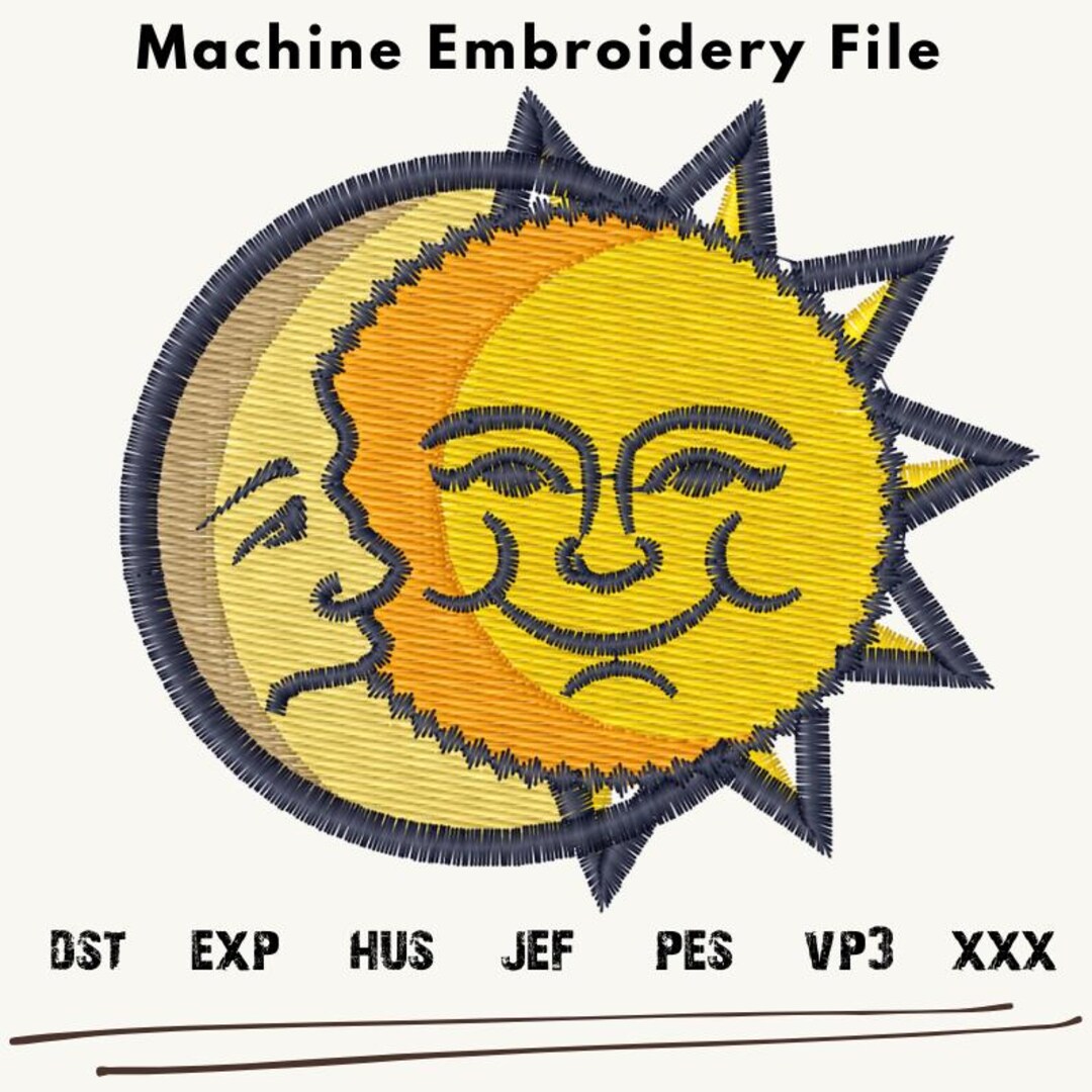 Moon and Sun Embroidery Design, Moon Sun Embroidery File, Moon Sun ...