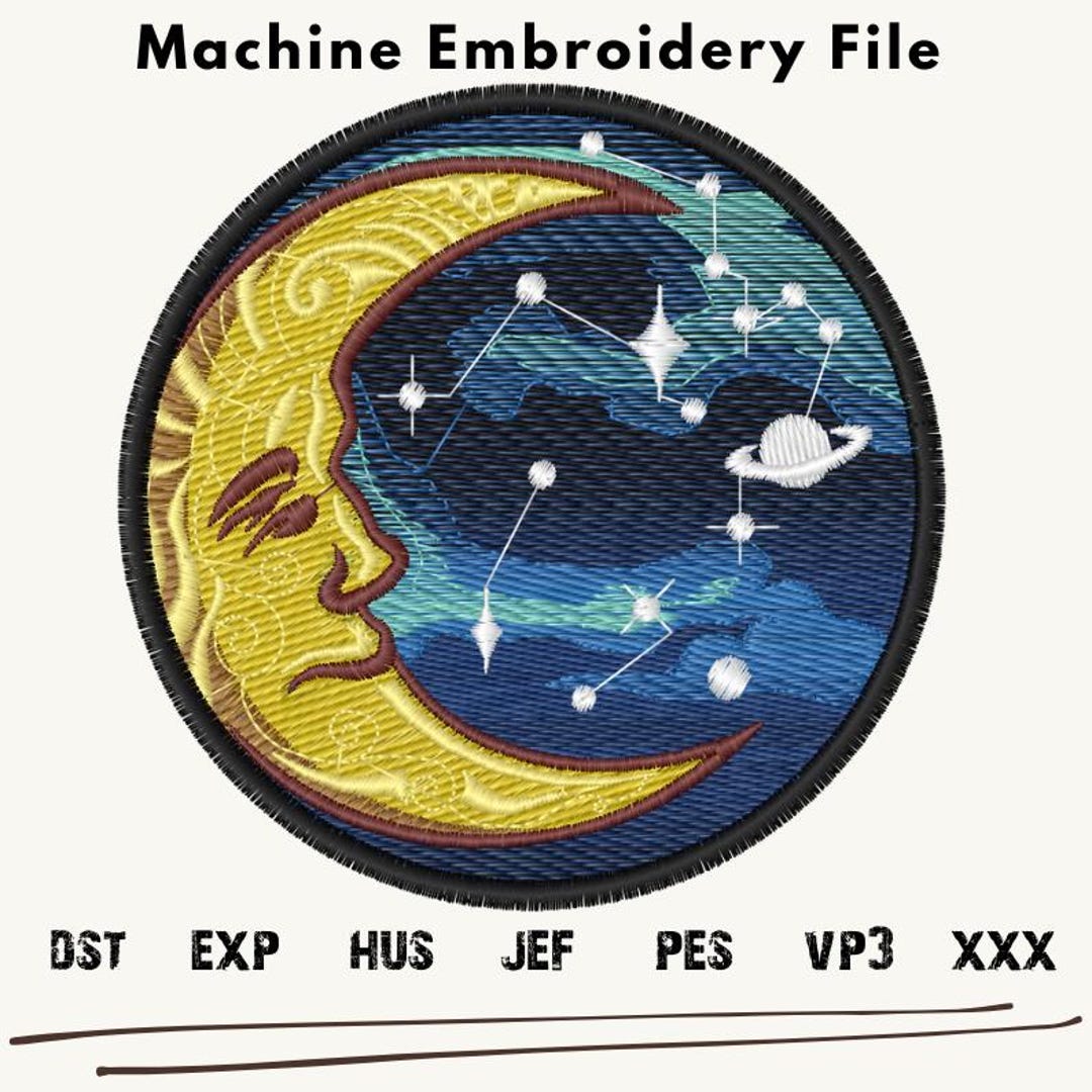 Moon Embroidery Design, Moon Sky Embroidery Files, Moon Stars ...