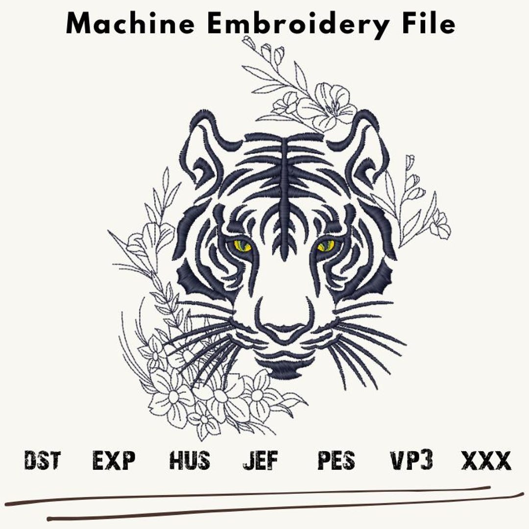 Tiger Head Embroidery Design, Tiger Head Floral Embroidery Files, Tiger ...