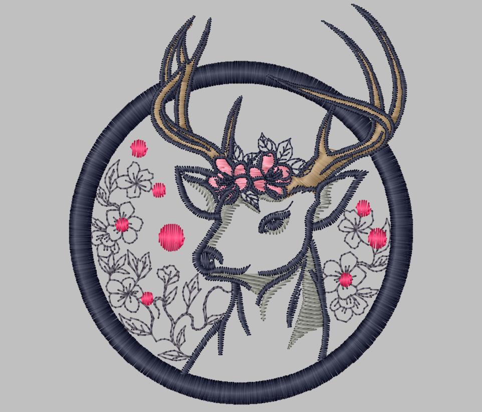 Deer Embroidery Design, Deer in Circle Embroidery Files, Deer ...