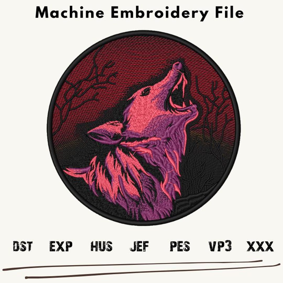 Wolf Embroidery Design, Wolf Embroidery Files, Night Wolf Embroidery ...
