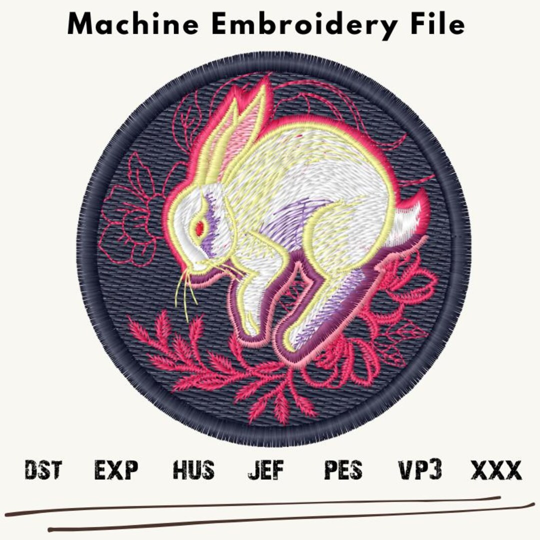 Rabbit Embroidery Design, Floral Circle Patch (digital Download) - Etsy