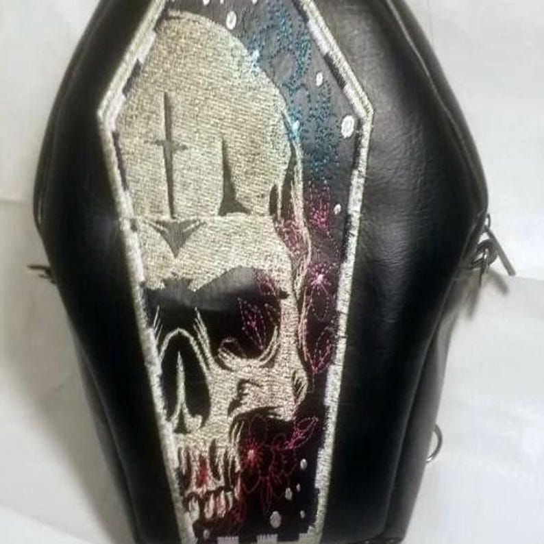 Skull in Coffin Machine Embroidery Design: Floral Skeleton Patch ...