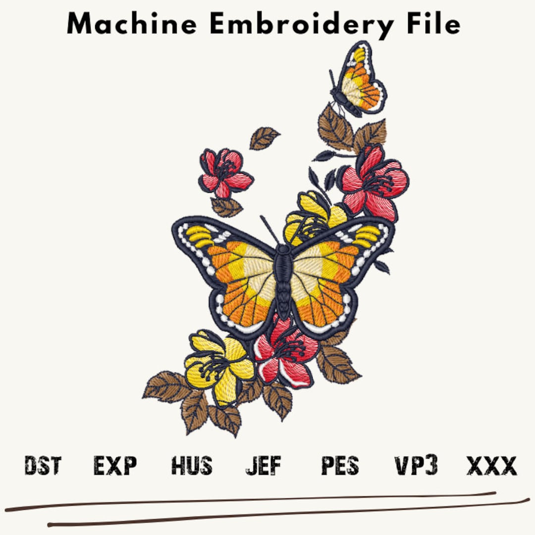 Butterfly Embroidery, Butterfly and Flowers Embroidery Design ...