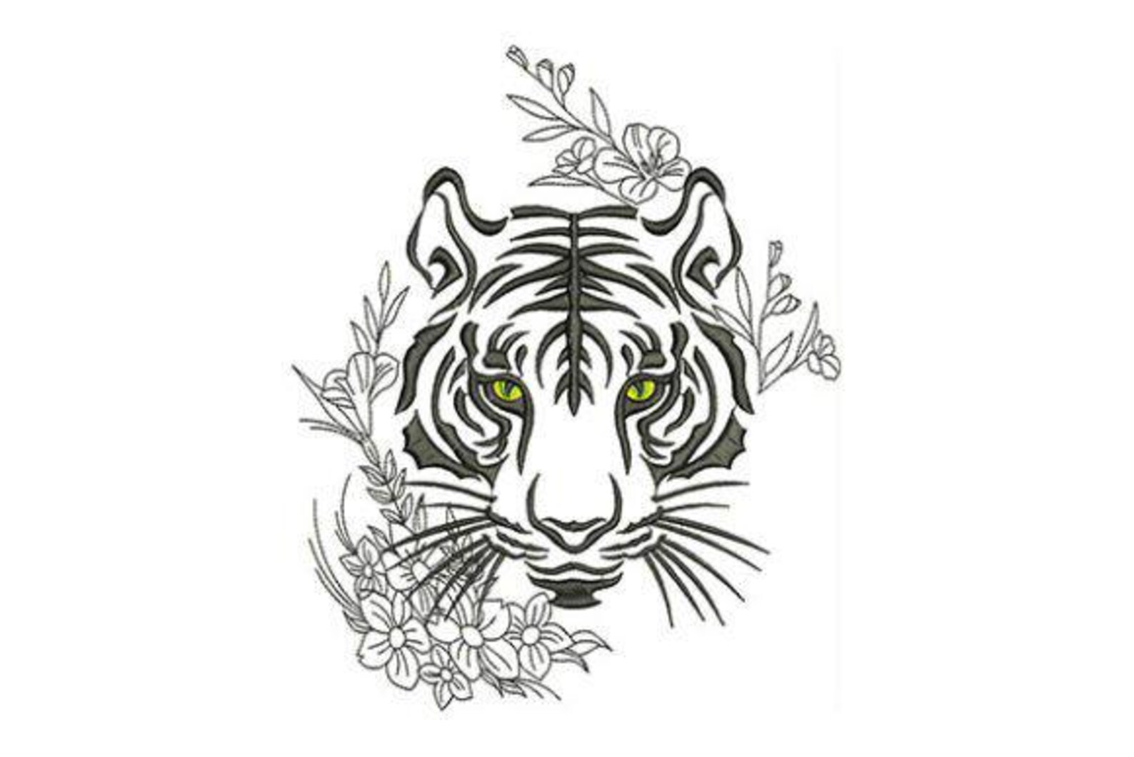 Tiger Head Embroidery Design, Tiger Head Floral Embroidery Files, Tiger ...